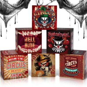 saypacck 6 pcs large halloween creepy carnival decorations circus clown box horror circus party boxes carnival circus theme party decorations for horror haunted house party supplies (classic)