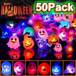 xuanmeike 50pcs 50pcs halloween led rings, halloween party favors glow in the dark party supplies, halloween light up rings perfect for trick or treat gifts and halloween favors