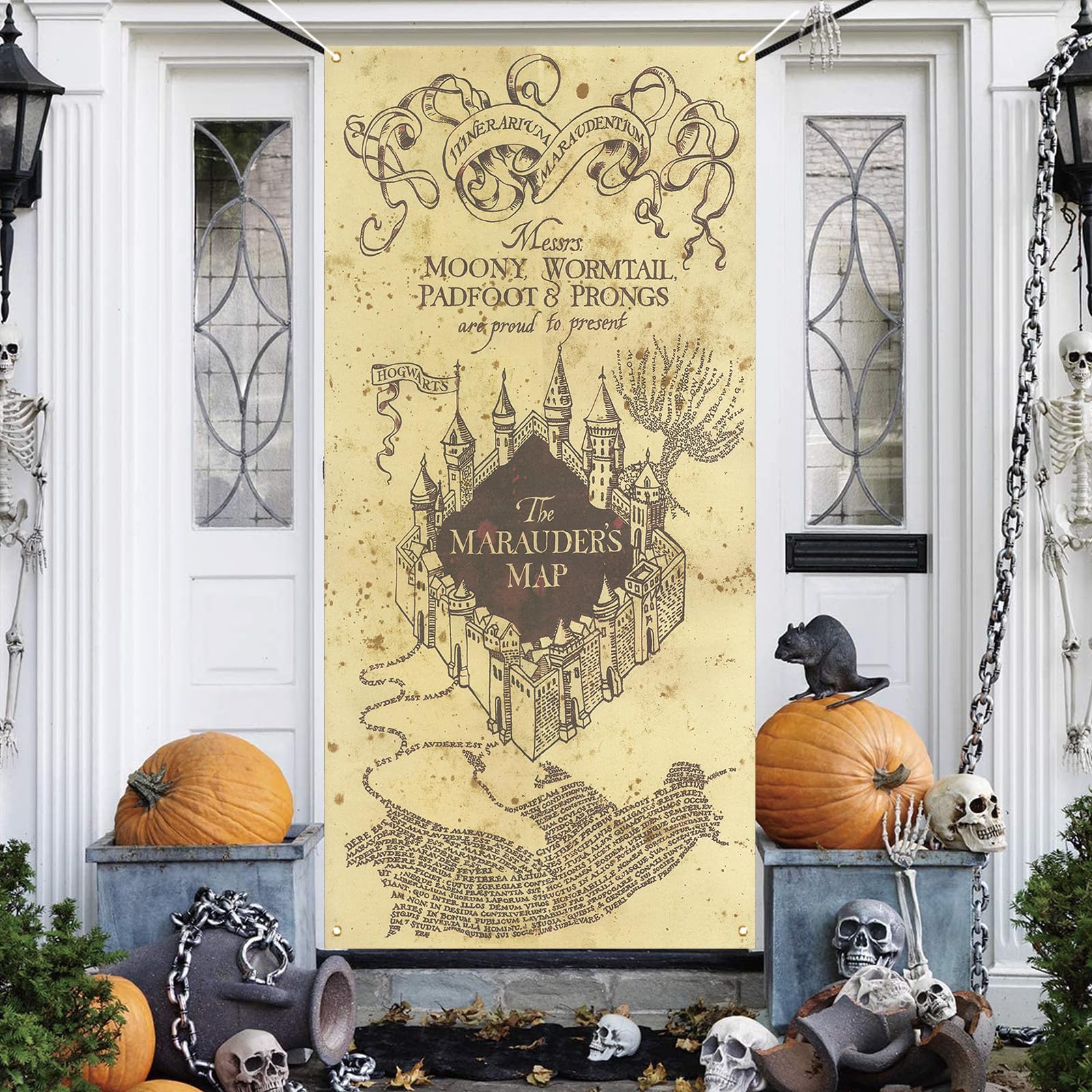 Magical Wizard Halloween Door Cover Hogwarts Porch Sign Banner Halloween Birthday Party Decorations and Supplies for Home