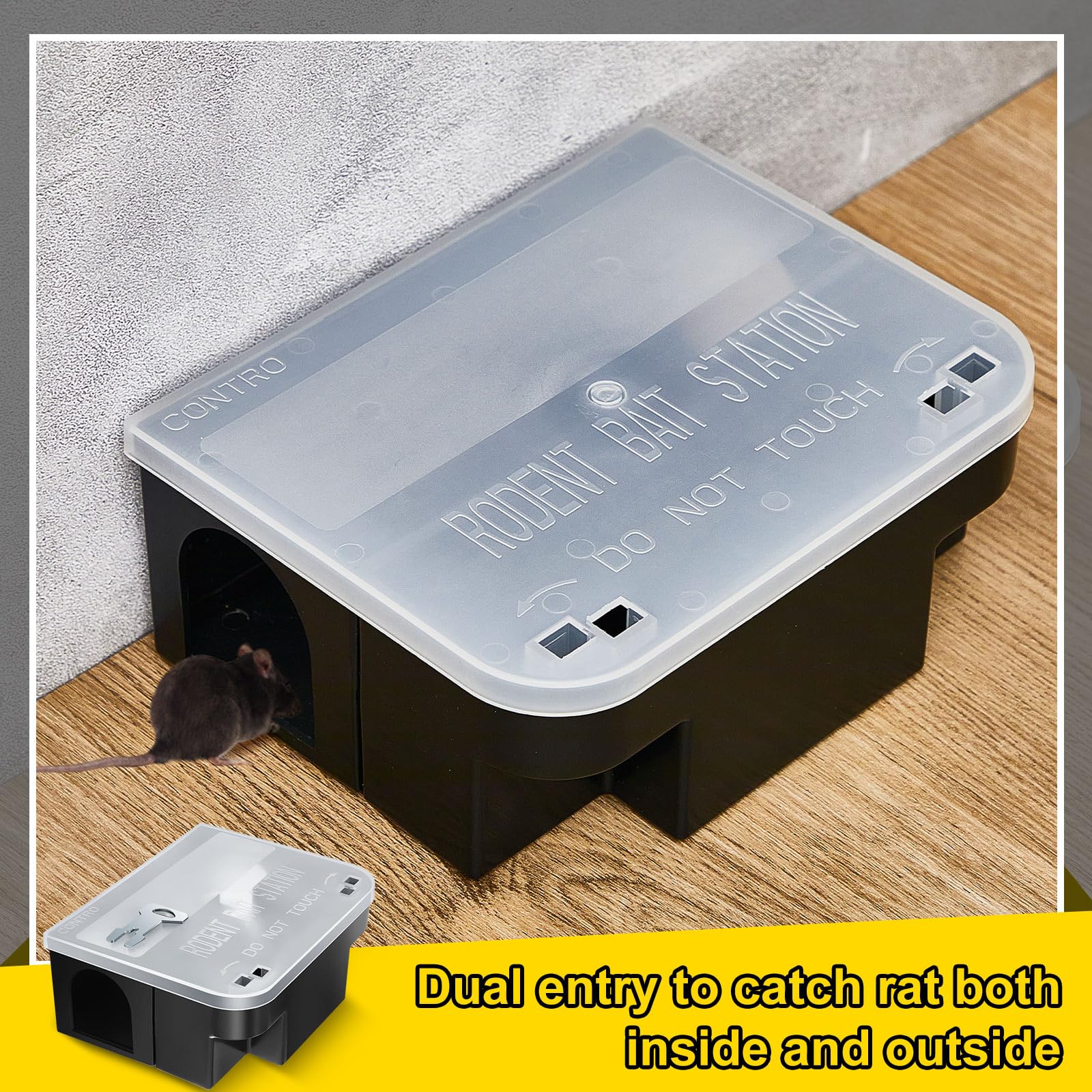 Qualirey 2 Pcs Rat Bait Station 8.86 x 7.28 x 3.62 Inches Rat Bait Traps with Clear Lid, Black Bait Blocks Boxes with 2 Keys for Rat, Keeps Children and Pets Safe Indoor & Outdoor, Bait Not Included