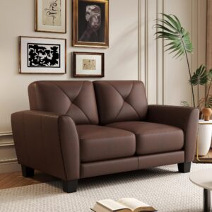 genuine leather loveseat sofa, 2 seater modern sofa couch for living room, brown (62'')