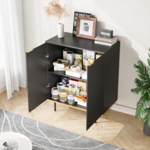 Fluted Buffets & Sideboards, Sideboard Cabinet, Elegant 2 Door Design Black Sideboard - Acceent Cabinet Ideal for Dining Room and Kitchen Storage 31.4 inch