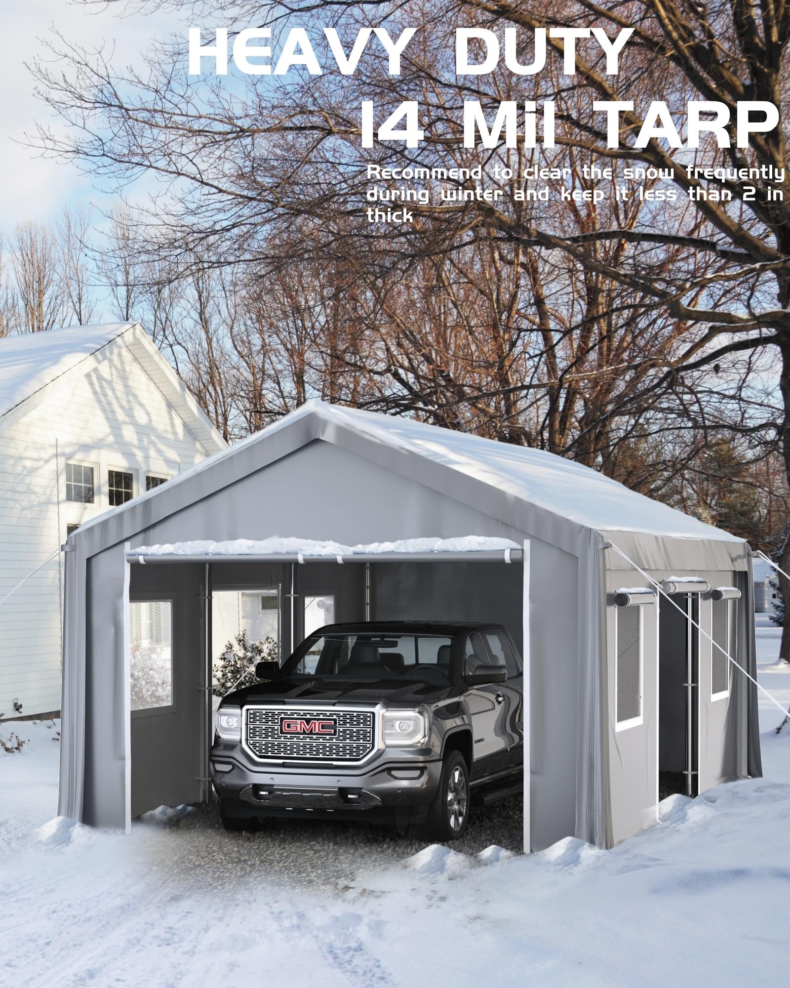 GAOMON 13x20 Ft Heavy-Duty Carport with Detachable Sidewalls, Front and Rear Doors, Sandbags and All-Season Waterproof Fabric Suitable for Cars, Boats, Trucks and Motorcycles (Silver Grey)