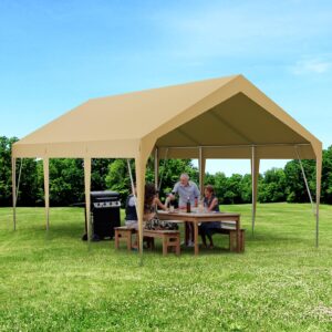 GarveeLife Carport 13'x20' Heavy Duty Car Canopy UV Resistant Waterproof Portable Garage for Car, Storage Shed, Party, Khaki