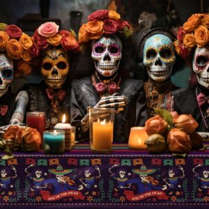 3pcs Day of The Dead Plastic Tablecloth Dia De Los Muertos Decor Sugar Skull Floral Table Cloth Disposable Rectangle Table Cover for Halloween Mexican Fiesta Birthday Coco Party Supplies(70 x 43 Inch)