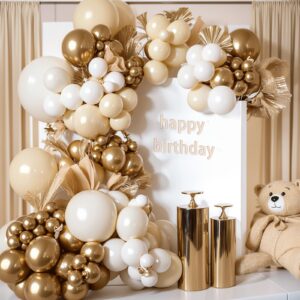 sand white gold balloon arch kit,white beige balloons with metallic gold latex balloons for boho baby shower wedding bridal engagement anniversary birthday decorations(white gold)