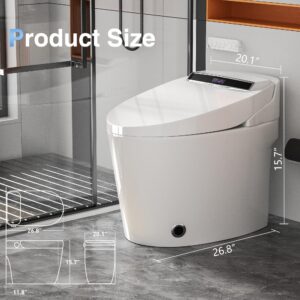 Smart Bidet Tankless Toilet, Heated Toilet Seat with Nightlight, Foot Sensor, LED Display, Warm Water and Dry, Remote Control, One Piece Toilet for Bathroom