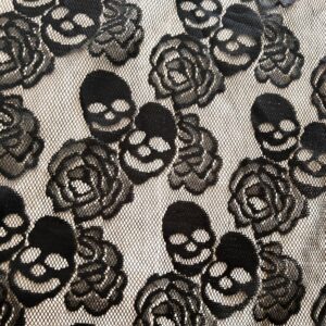 59 inch black skull lace fabric, rose floral lace for diy party covers, curtains, tablecloths, halloween decorations (black, 1 yard (59 x 35 in))