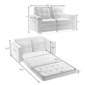 ERYE 3 Fold Tufted Upholstered Futon Sofa Bed Modern Convertible Foldable Floor Loveseat Sofabed with Pull Out Sleeper Couch Daybed W/Side Pockets for Living Room