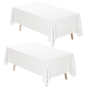 fixwal white tablecloth rectangle 60 x 102 inch, 2 pack 6ft polyester fabric table cloths rectangular table covers for party, banquet, dining, birthday, wedding