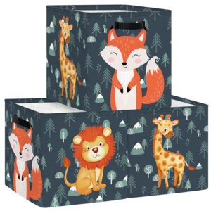 clastyle 3 pcs animal lion kid storage cube organizer set giraffe fox closet clothes cube storage bin blue nursery toddler toy box chest raccoon book shelf basket