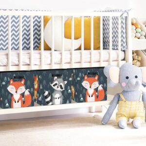 Clastyle 3 Pcs Animal Lion Kid Storage Cube Organizer Set Giraffe Fox Closet Clothes Cube Storage Bin Blue Nursery Toddler Toy Box Chest Raccoon Book Shelf Basket