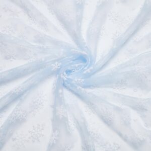 benecreat 1.09 yard snowflake tulle fabric, 69inch light blue sheer organza fabric with velvet snowflake pattern for garment accessorie, veils dress, curtain home christmas decorations