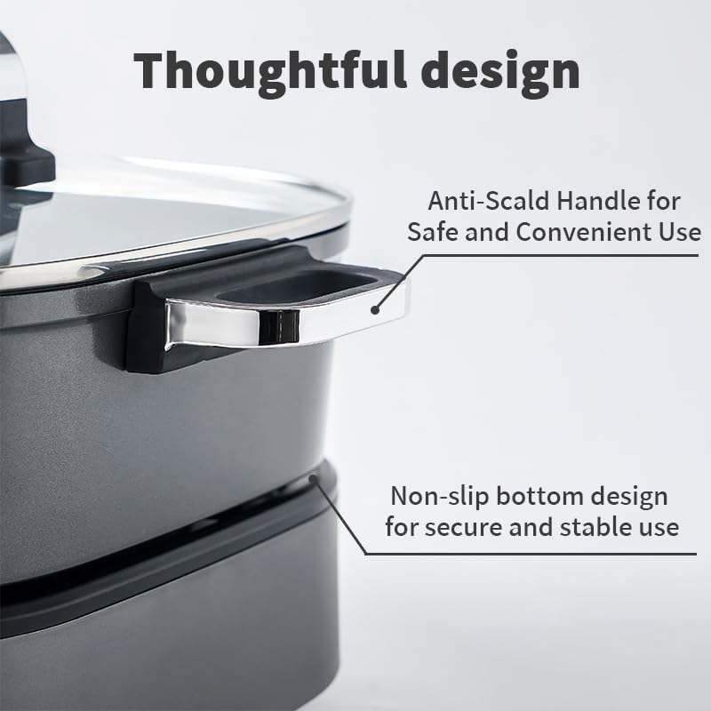 AUTUCU Hot Pot Electric 6.5 Quart | 8-in-1 Multi-Cooker with Safe Nonstick Coating, Three Level Power | Timer, up to 60 Minutes