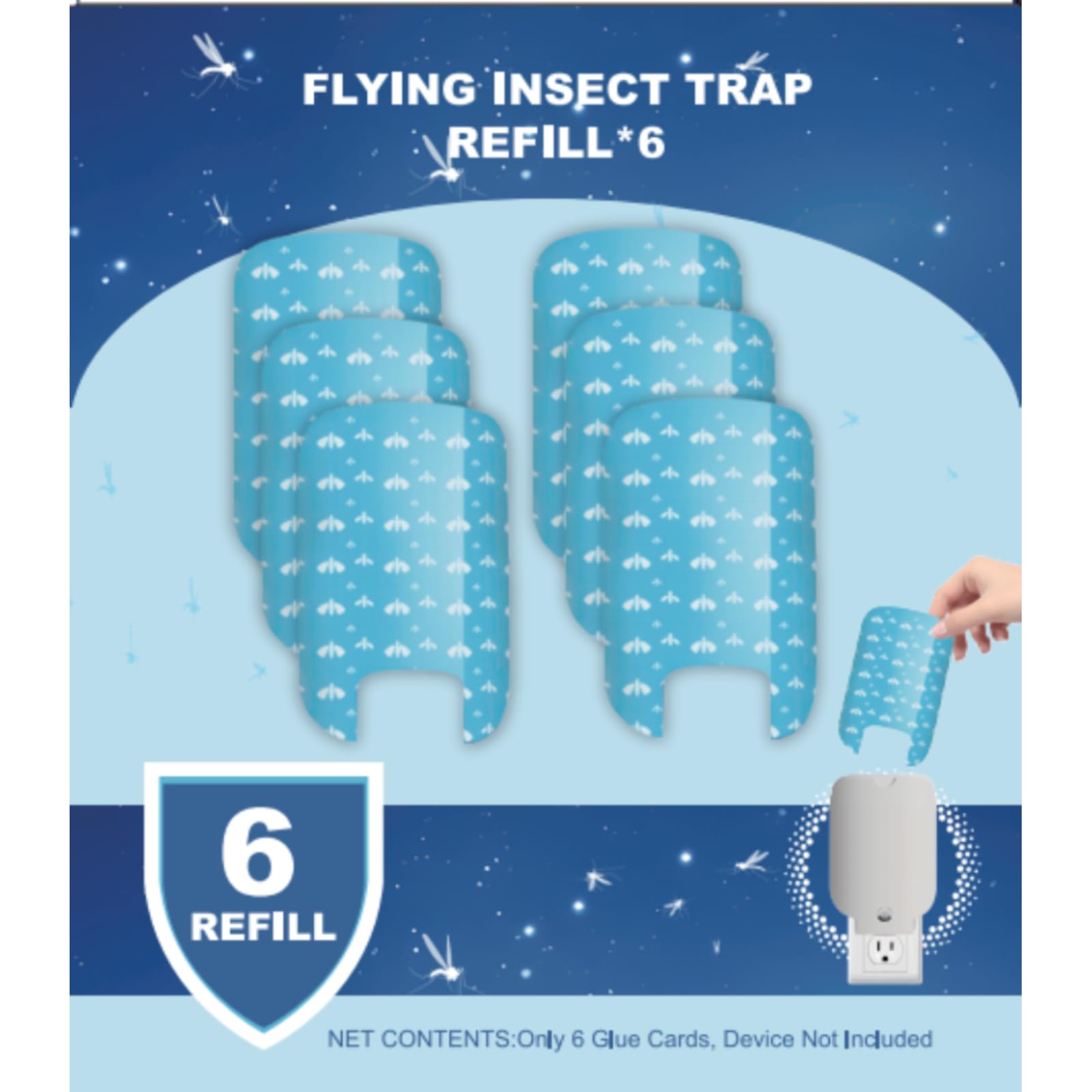 Generic Refills for Flying Insect Trap, NO Device - 6 Pcs Glue Cards, Only Suitable for ANTI-BRUMM Traps, white