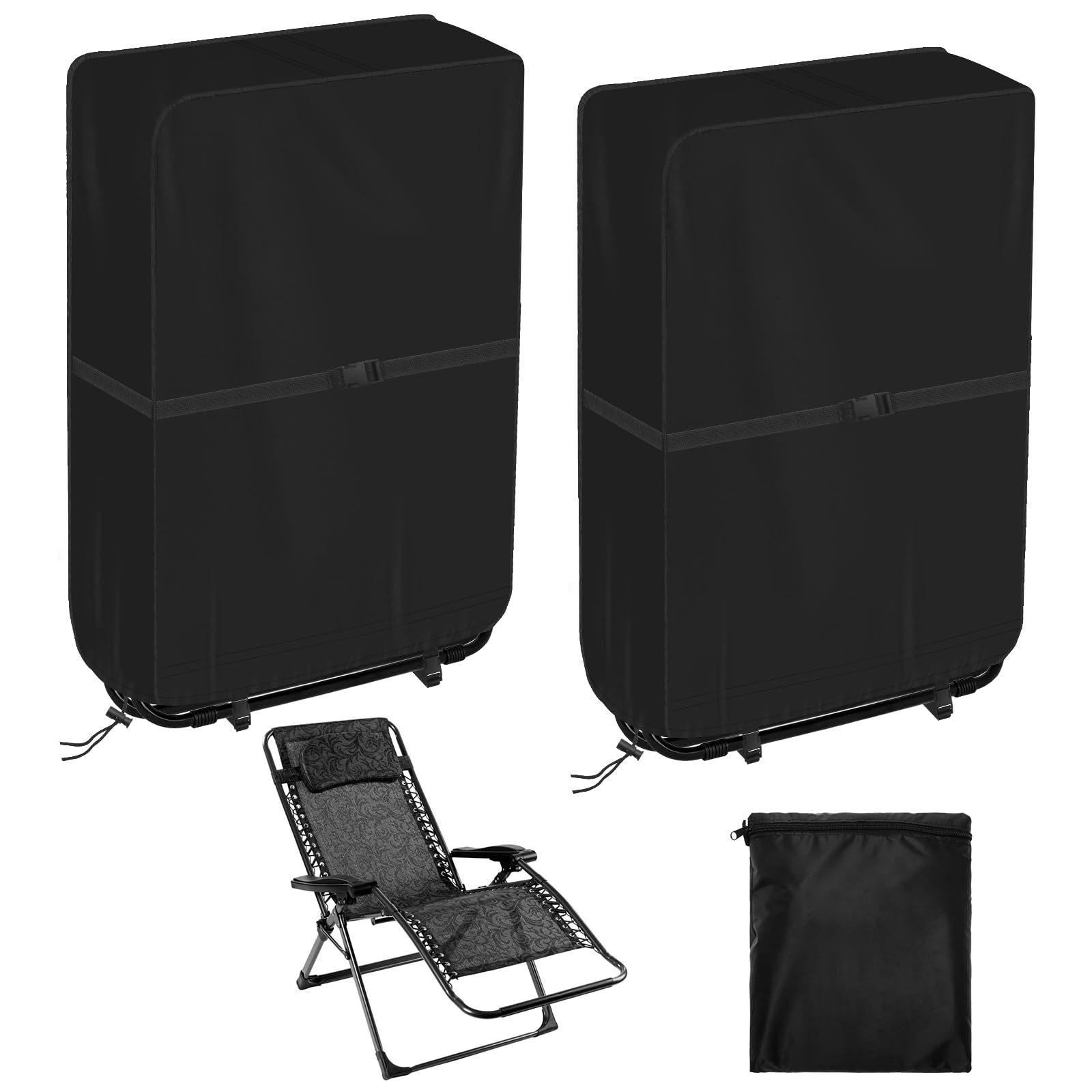 2 Pack Zero Gravity Chair Cover, COITEK 27.98" W x43.3" H Waterproof Dustproof Outdoor Folding Lawn Lounge Chair Cover with Storage Bag(110x71 cm, Black )