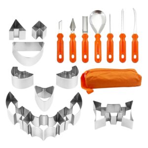 17pcs halloween pumpkin carving kit, 7pcs heavy duty stainless steel carving tools with 10pcs pumpkin carving stencils, diy halloween decoration jack o lantern professional pumpkin carving for adults