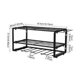 QYQRQF Power Tool Organizer Wall Mount, Heavy Duty 3 Layers Tool Storage Rack with 4 Drill Holders Tool Shelf for Work Shop, Garage, 150Lbs Load Capacity