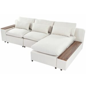 L-Shaped Modular Sectional Sofa with Removable Back Cushions, 3 Pillows and 2 Storage Spaces, Suitable for Living Rooms, Offices Apartments