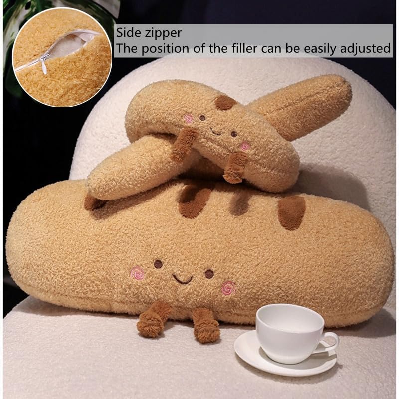 Baguette Bread Plush Throw Pillow,Cute bread Plush Long Body Pillow, Lumbar Baguette Back Cushion, Funny Food Plushies Stuffed Toy Sleeping Hugging Pillow for Girls (Long baguette, 47*3.9in)