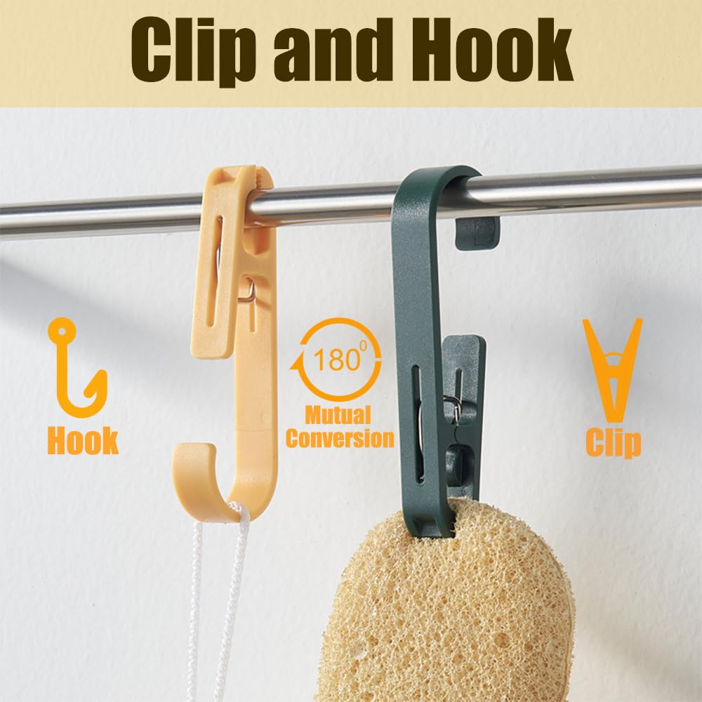 6Pcs Laundry Hooks with Clips Hanger Closet Organizer Clamps Hanging Socks Boot Bras Towels Shower Pegs for Bathroom Wardrobe Kitchen Office Holders Clothes Pins Outdoor, White