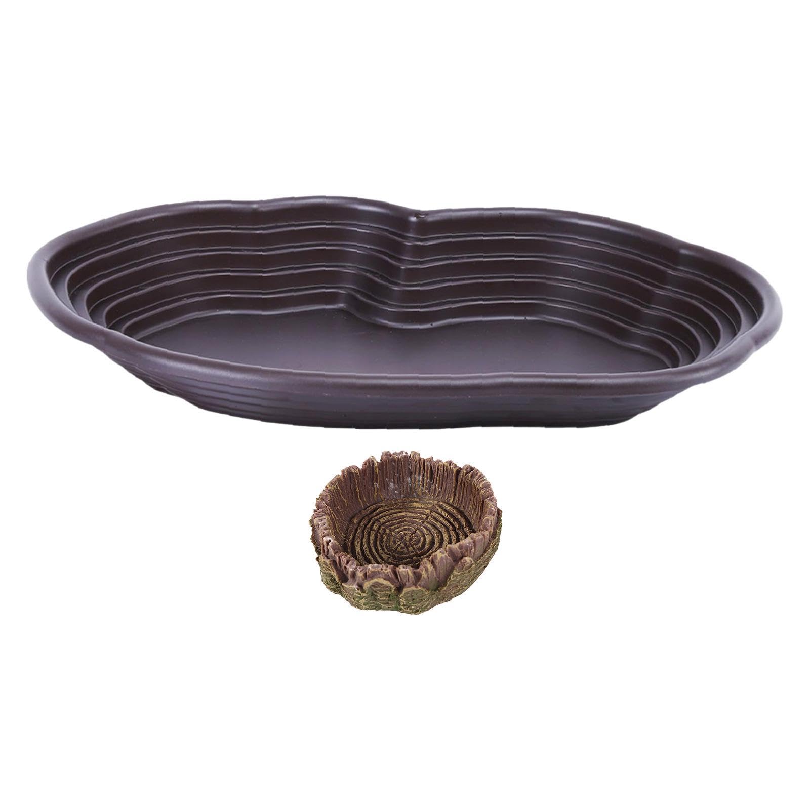 Leefasy Turtle Water Bowl Reptile Food Dish,Amphibians Habitat Accessories,Reptile Bathing Pool Reptile Feeding Water Bowl for Turtle, No drainage