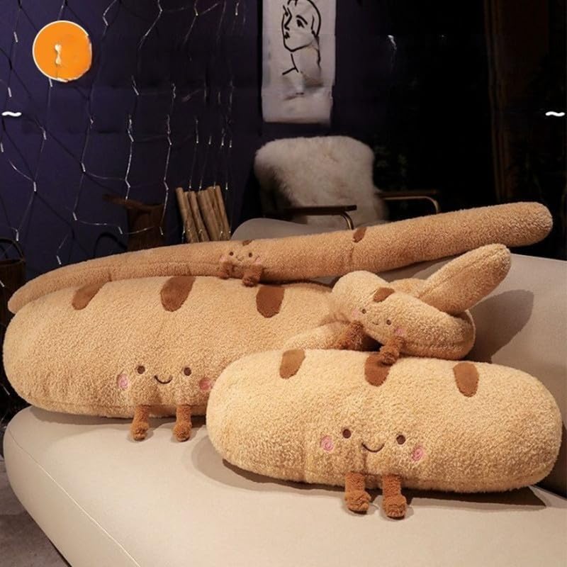 Baguette Bread Plush Throw Pillow,Cute bread Plush Long Body Pillow, Lumbar Baguette Back Cushion, Funny Food Plushies Stuffed Toy Sleeping Hugging Pillow for Girls (Long baguette, 47*3.9in)