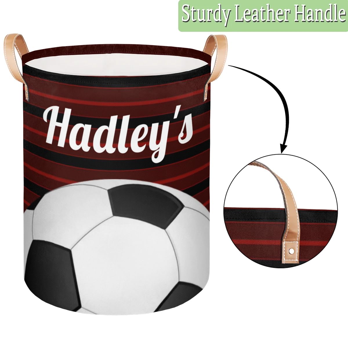 Custom Laundry Basket for Family, Personalzied Laundry Hamper with Name Waterproof Handles, Dirty Clothes Hamper with Text for Bedroom - Red Soccer