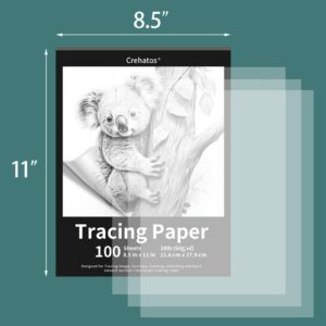 Crehatos 8.5" x 11" Tracing Paper, Translucent Tracing Pad, 100 Sheets 38lb/60gsm Vellum Art Paper