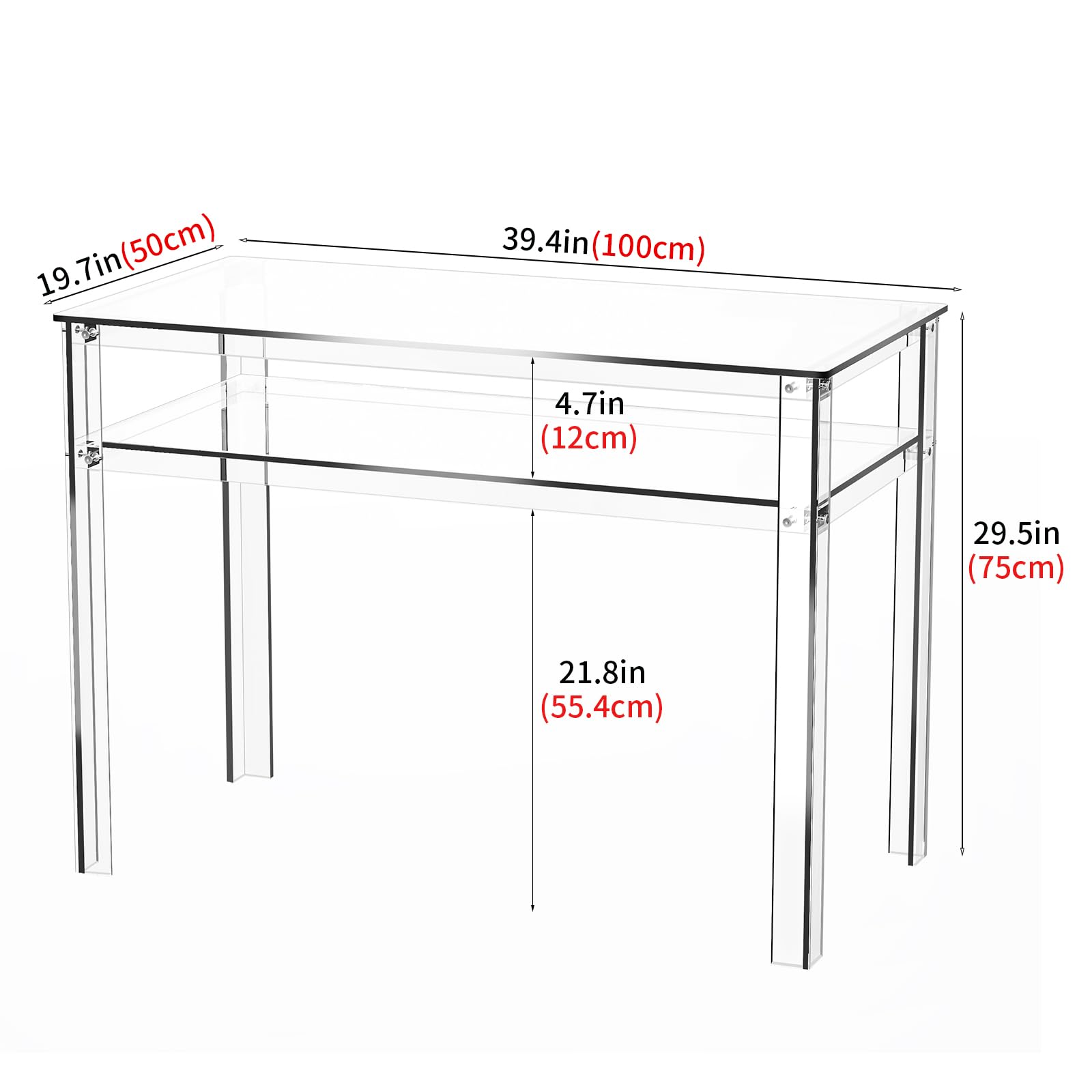 solaround Clear Acrylic Desk with Open Storage, Home Office Computer Writing Desk Office Study Table (Clear, 39.4'' x 19.7'' x 29.5'')