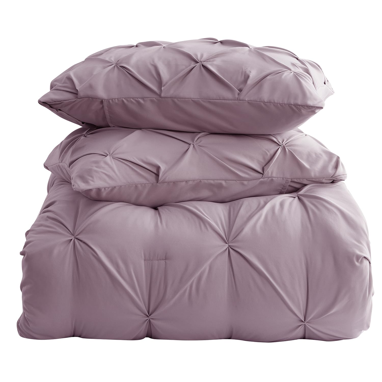 Clara Clark Dusty Purple Duvet Cover Queen Size - Pintuck Queen Duvet Cover Set, 3 Piece Double Brushed Duvet Covers with Button Closure, 1 Pinch Pleated Duvet Cover 90x90 inches and 2 Pillow Shams