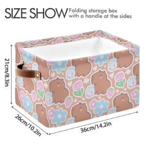 ZENWAWA Collapsible Fabric Storage Cube Adorable Capybara Print, Large Foldable Open Organizer Bins Baskets with PU Handles 1 Pack