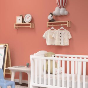 Boswillon 15 Inches Nursery Bookshelves, Floating Kids Bookshelves for Wall Set of 2, Baby Room Wall Decor, Wall Mounted Wood Shelves for Books, Toys and Wall Storage - Rustic Brown