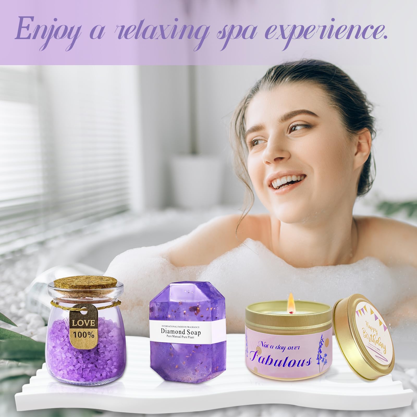 Birthday Gifts for Women, Happy Birthday Relaxing Spa Gifts Basket for Women, Purple Gift Box Set for Mom Sister Female Friends Wife Girlfriend Daughter, Unique Gifts for Women Who Have Everything