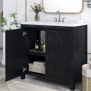 36 in bathroom vanity with sink, 2 doors and adjustable shelf, wood bathroom sink cabinet,modern freestanding black bathroom vanities with sink combo