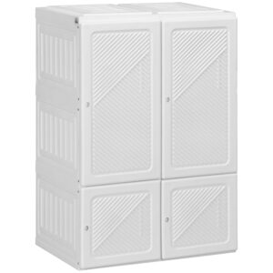 homcom portable wardrobe closet, folding bedroom armoire, clothes storage organizer with 6 cube compartments, 4 magnet doors, white