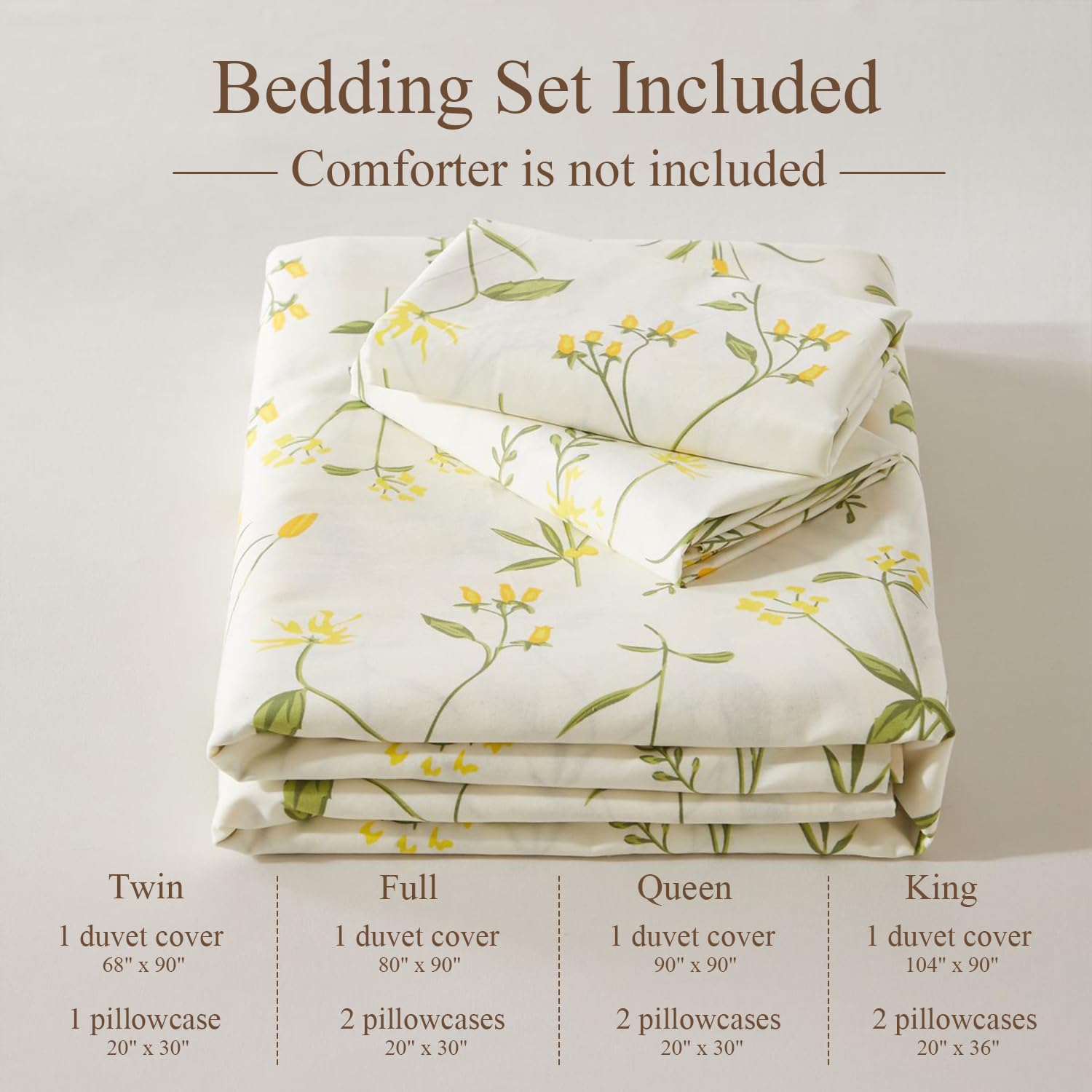 Jolusere Botanical Floral Duvet Cover Twin Size 100% Organic Cotton Duvet Cover Set for Kids Girls Cream White Duvet Cover with 1 Pillowcase(Twin,No Comforter)