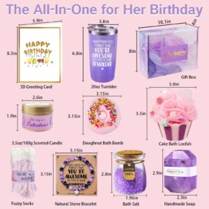 Birthday Gifts for Women, Happy Birthday Relaxing Spa Gifts Basket for Women, Purple Gift Box Set for Mom Sister Female Friends Wife Girlfriend Daughter, Unique Gifts for Women Who Have Everything