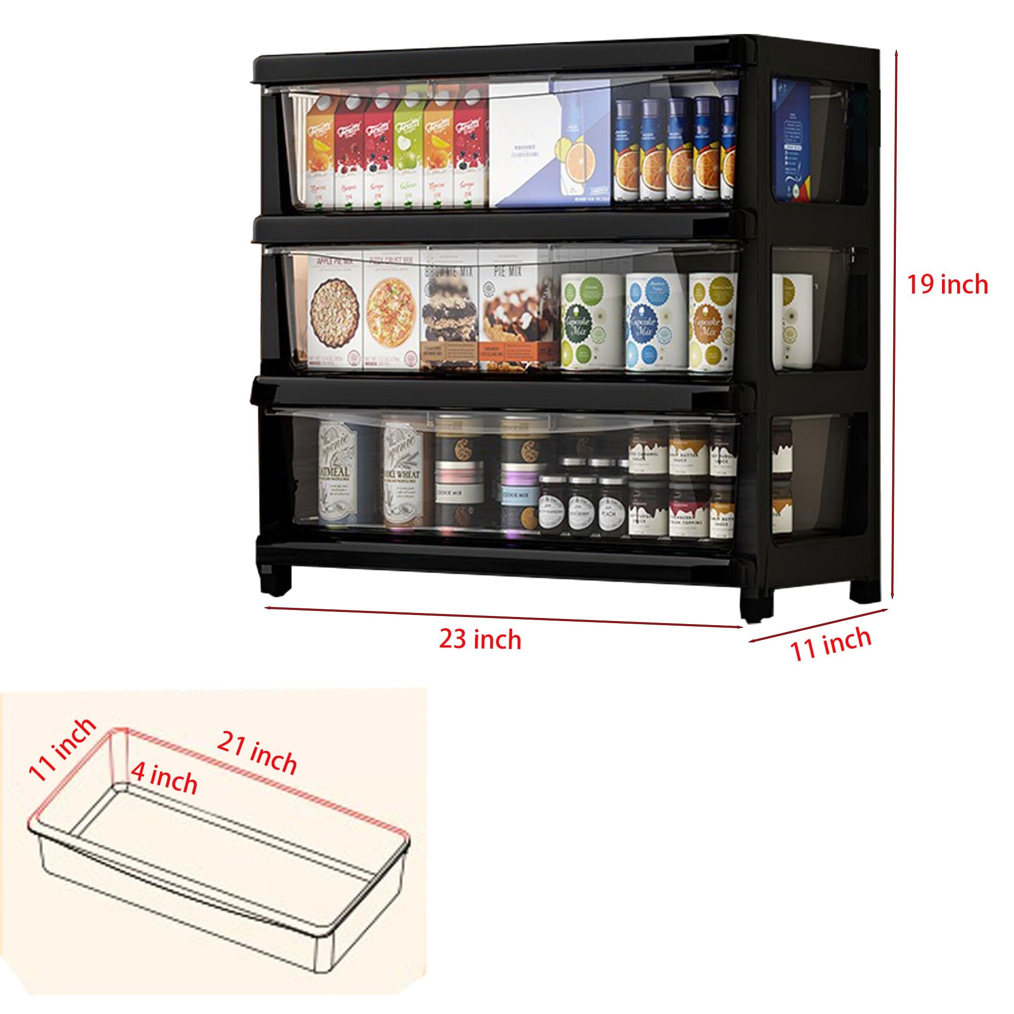 HyzXqq Plastic Storage Drawer Cart,3 Large Clear Drawers,3drawer Storage-with Wheels,plastic Drawer Storage，storage Drawers Plastic,Suitable For Bedroom, Living Room, Kitchen, Bathroom(Black-hdw)