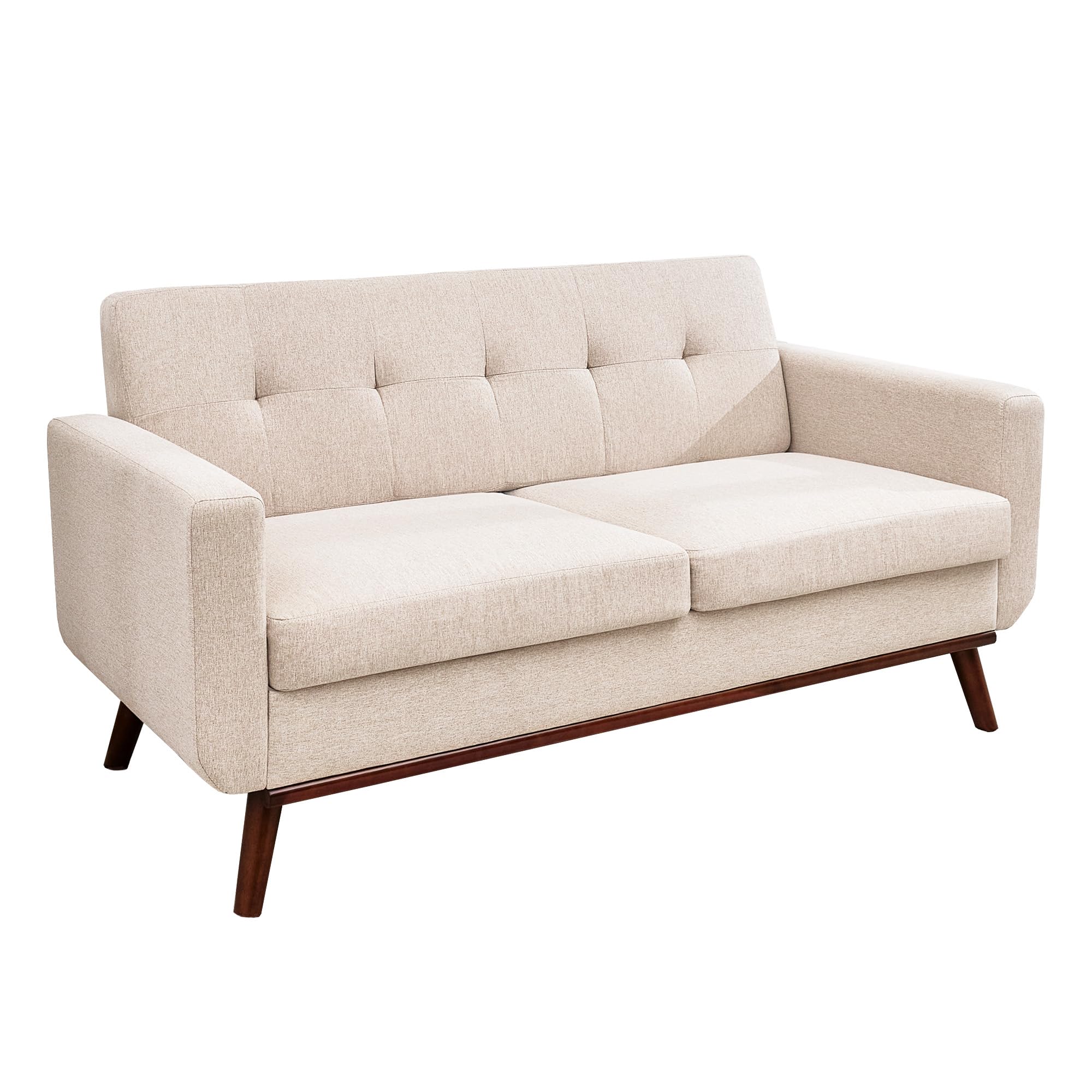 Tbfit Loveseat Sofa, 65" W Mid Century Modern Love Seat Couches for Living Room, Button Tufted Upholstered Small Sofa Couch for Bedroom, Oatmeal