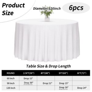 Fixwal 120 Inch White Round Tablecloth, 6 Pack Round Table Cloth Polyester Fabric Washable Table Covers for Wedding, Party, Banquet, Dining, Birthday Events