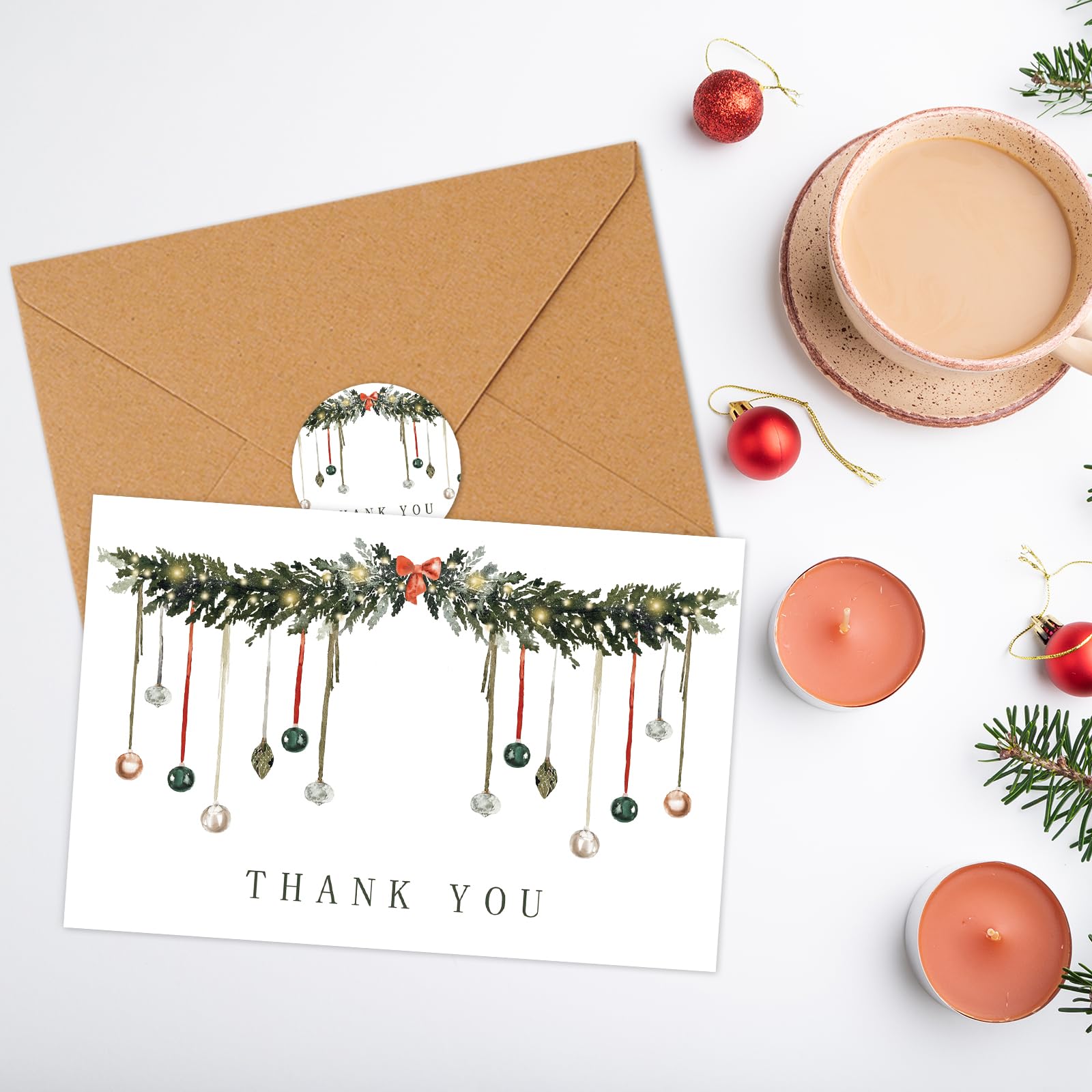 Whaline 36 Packs Christmas Thank You Cards Watercolor Xmas Pine Tree Greeting Cards Winter Forest Blank Note Cards with Envelopes and Stickers for Wedding Birthday Holiday, 4 x 6 Inch