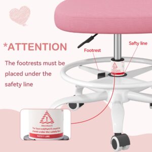 Nebuaegis Kids Desk Chair with Footrest, Swivel Height Adjustable Child Study Chair, Mesh Fabric Upholstered Office Chair with Wheels, Task Student Chair for Boy Girl in Bedroom Reading Room,Pink