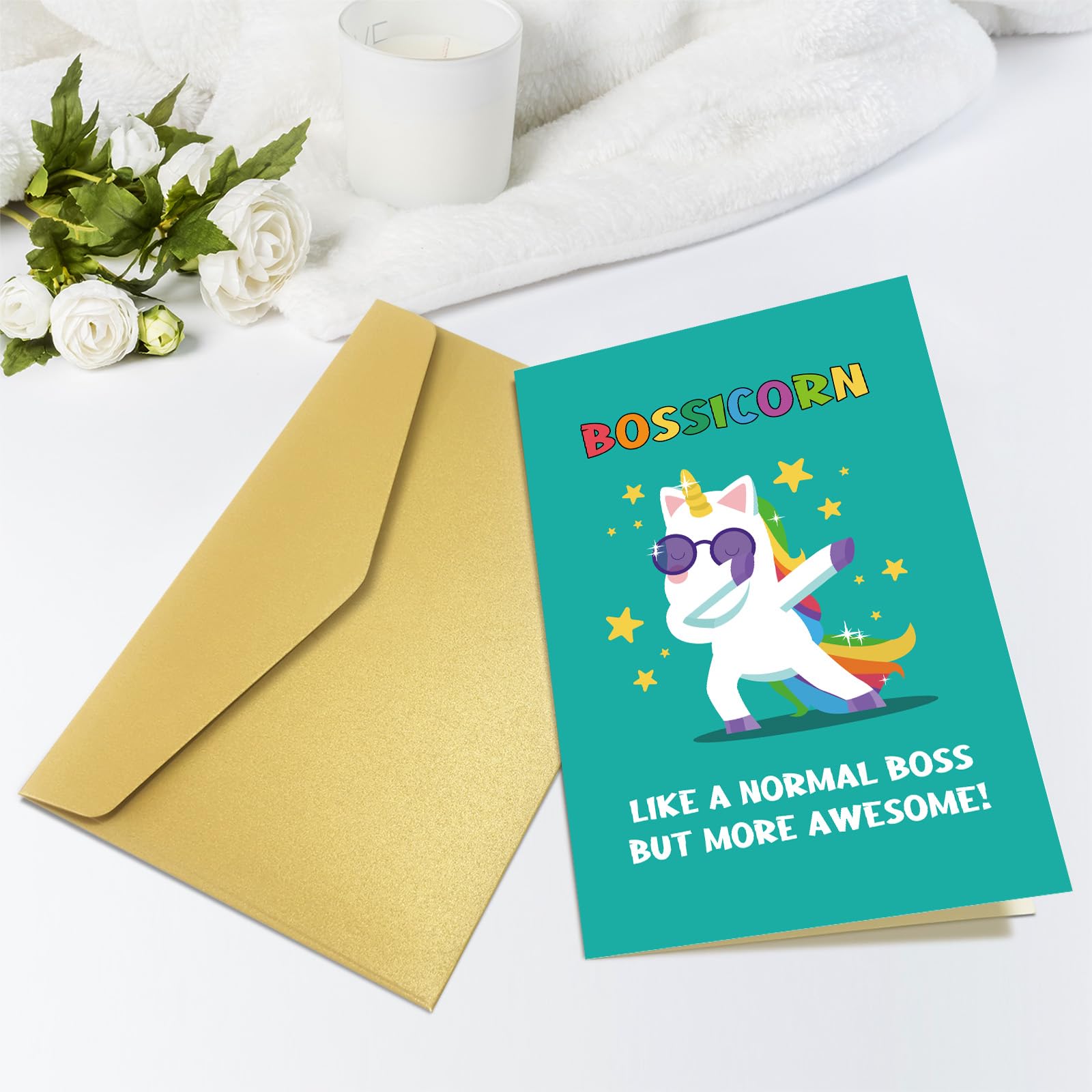 Obbyidk Funny Bossicorn Boss's Day Card, Cute Unicorn Boss Birthday Card, Boss Thank You Card, Like A Normal Boss but More Awesome