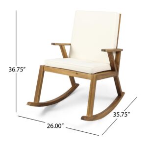 Christopher Knight Home Champlain Outdoor Acacia Wood Rocking Chair Chat Set, 26 "W x 35.75 "D x 36.75 "H, Teak + Cream