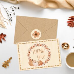 Whaline 36 Pack Fall Thank You Cards Watercolor Pumpkin Greeting Cards Blank Note Cards with Envelope & Stickers for Autumn Thanksgiving Party Supplies, 4 x 6 Inch