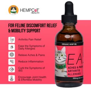 Hemp Dog Health Ease Hemp Oil for Cats: Joint and Muscle Pain Relief for Cats | Cat Arthritis Pain Relief | Cat Allergy Relief | Effective Anti Itch for Cats | Easy-to-Give Hemp Drops for Cats