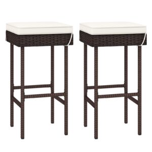 tangkula patio rattan barstools set of 2, outdoor wicker bar height chairs with footrest & soft cushions, heavy-duty metal frame, cushioned barstools for backyard, balcony