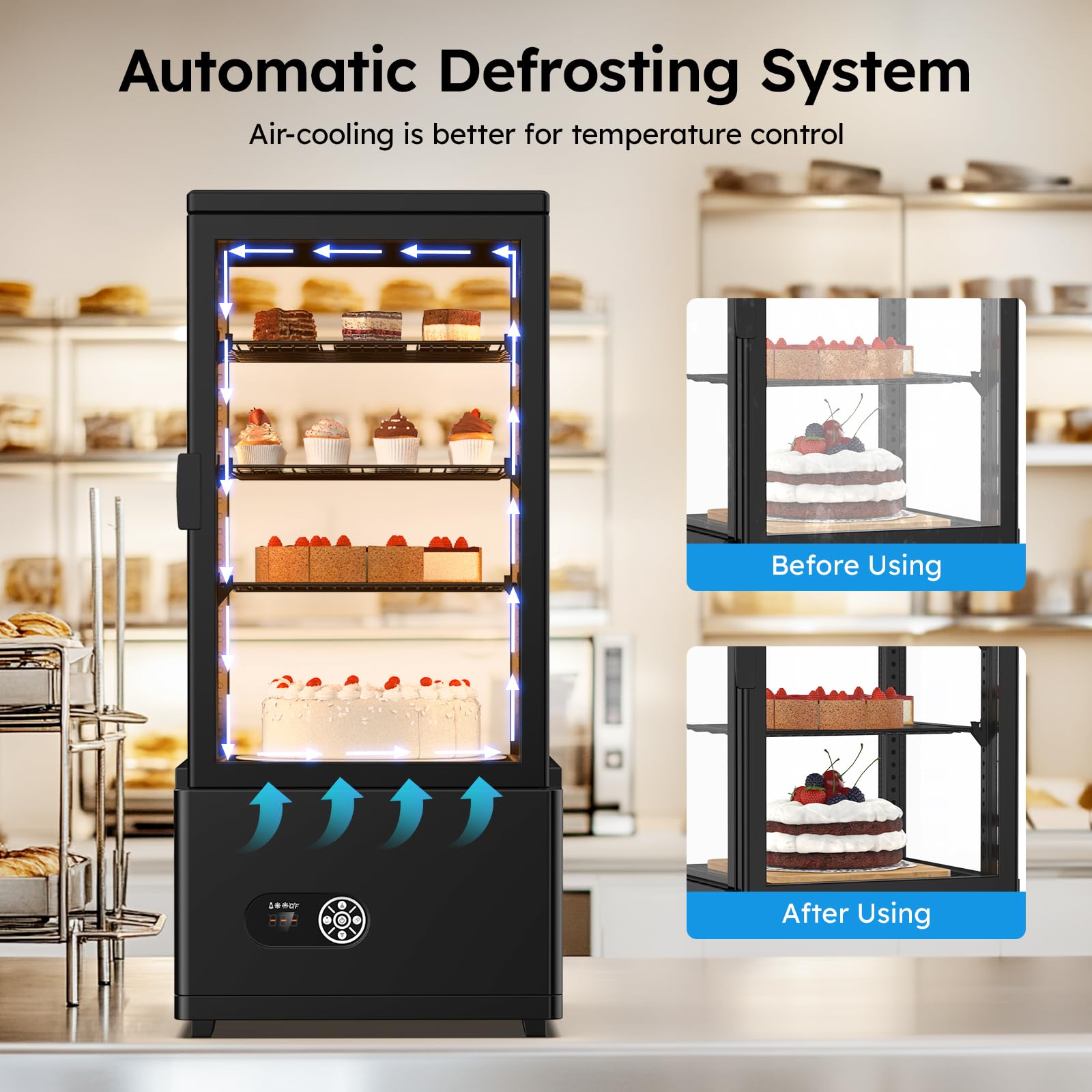 Commercial Display Cake Refrigerator, 3Cu. FT (86 L) Commercial Refrigerator Display Case, Double-Layered Glass Display Cake Fridge with Interior LED Lighting, Ideal for Home, Store and Cafe, Bakery