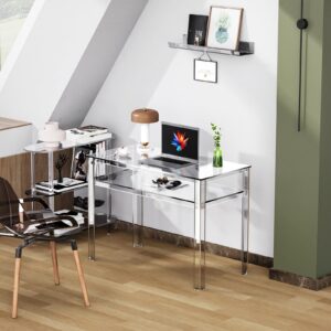 solaround Clear Acrylic Desk with Open Storage, Home Office Computer Writing Desk Office Study Table (Clear, 39.4'' x 19.7'' x 29.5'')